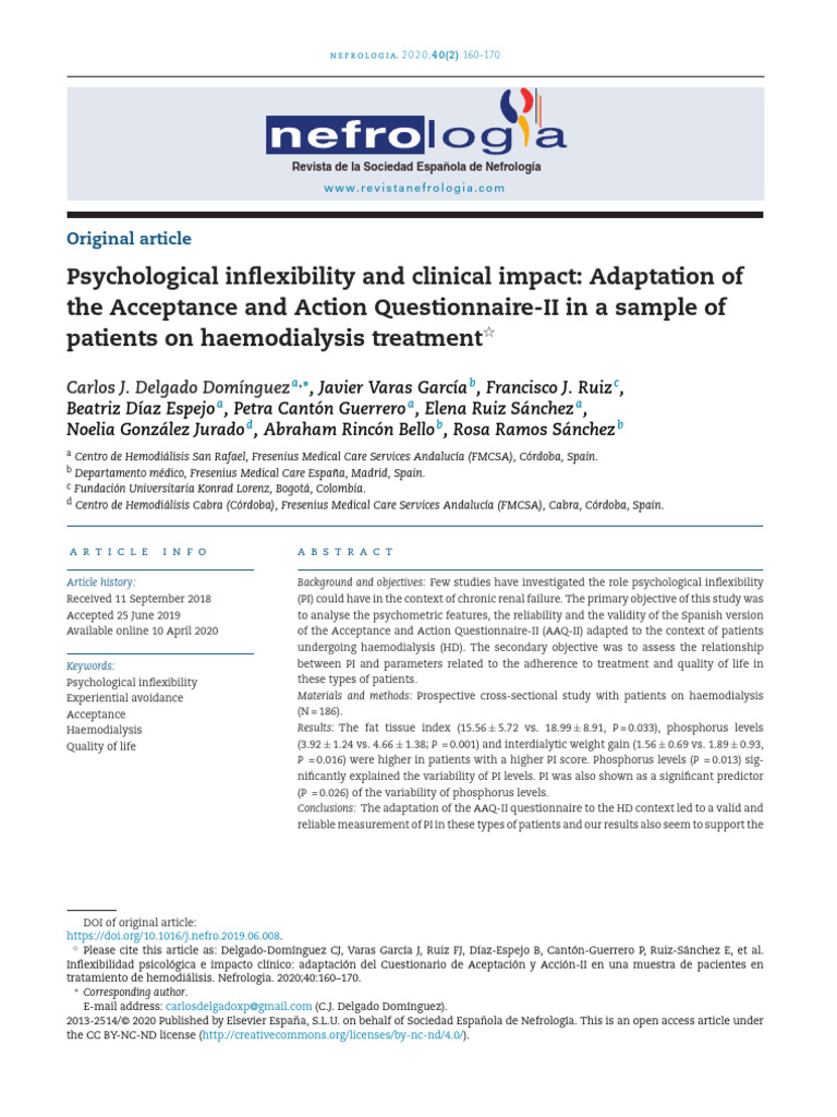 Psychological Inflexibility and Clinical Impact Adaptation Ofthe Acceptance and Action ...