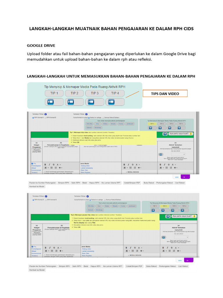 LANGKAH-LANGKAH MUATNAIK BAHAN PENGAJARAN KE DALAM RPH CIDS | PDF