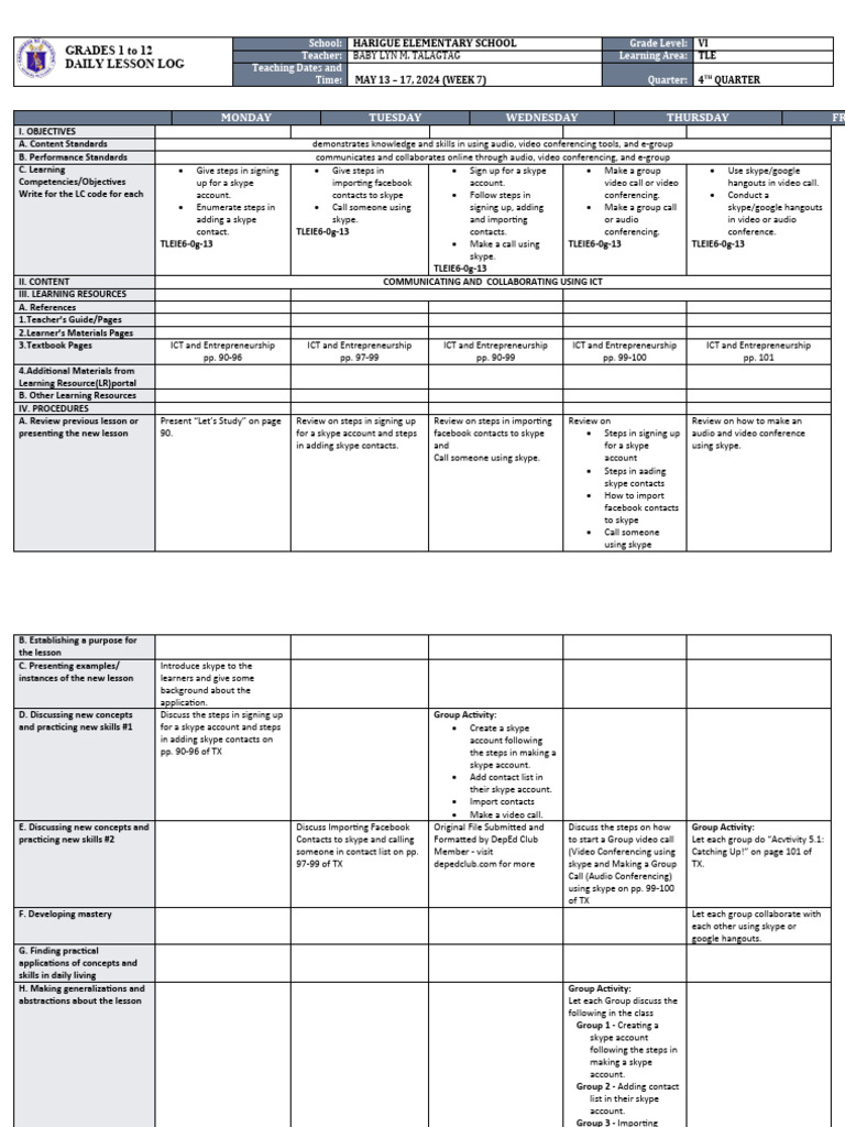 DLL - Tle 6 - Q4 - W7 | PDF | Educational Technology | Videotelephony