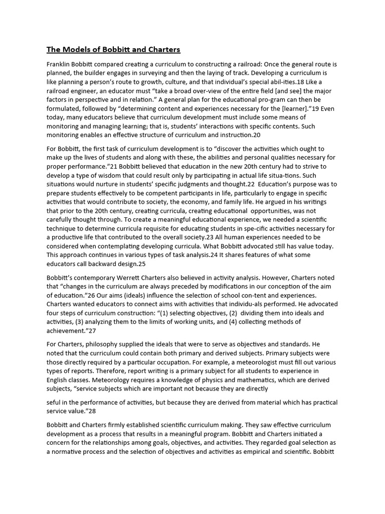 The Models of Bobbitt and Charters | PDF | Curriculum | Experience