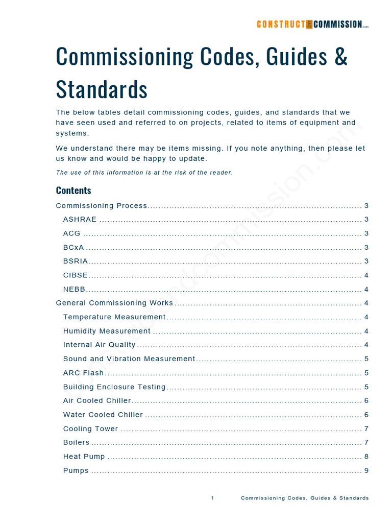 Commissioning Codes, Guides & Standards Aggregation | PDF | Continuum ...