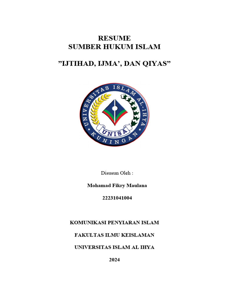 Fikry - Resume Sumber Hukum Islam | PDF | Filsafat