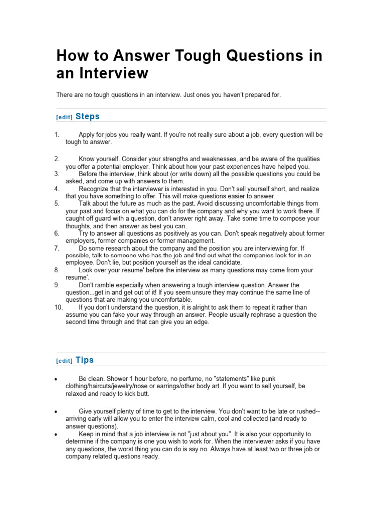 How To Answer Tough Questions in An Interview | PDF | Employment | Thought