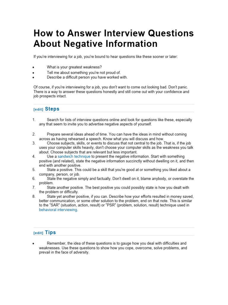 How to Answer Interview Questions About Negative Information | PDF ...
