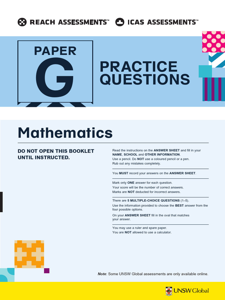 Reach and ICAS Sample Questions Mathematics Paper G | PDF | Length ...