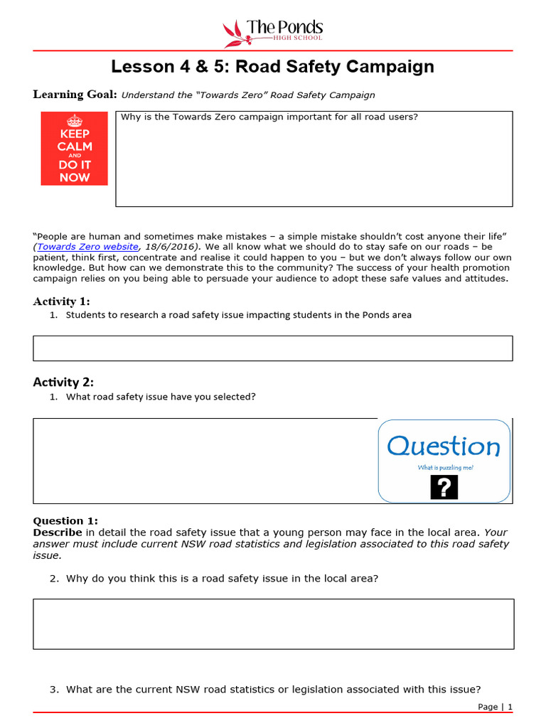 Lesson 4 & 5 - Road Safety Campaign | PDF | Road Traffic Safety | Road