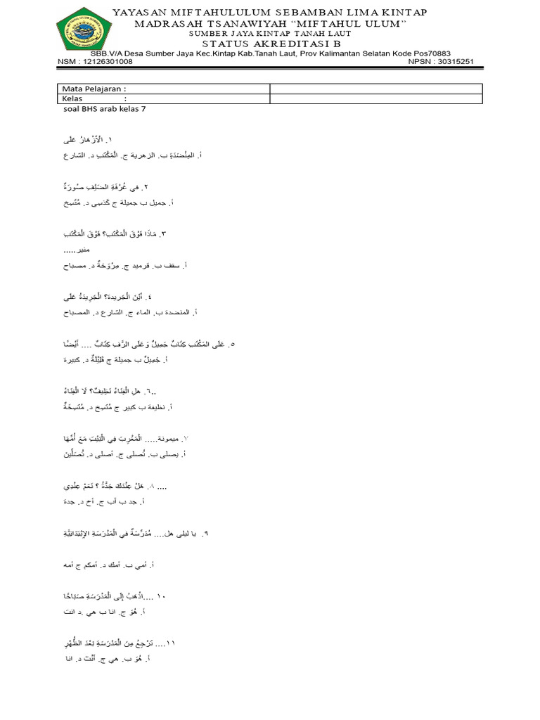 Kop Soal Bhs Arab | PDF