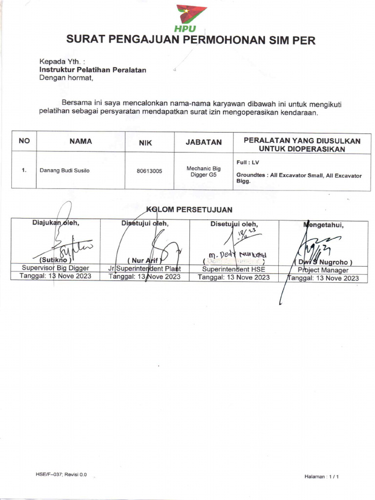 Permohonan SIMPER Danang Budi Susilo | PDF