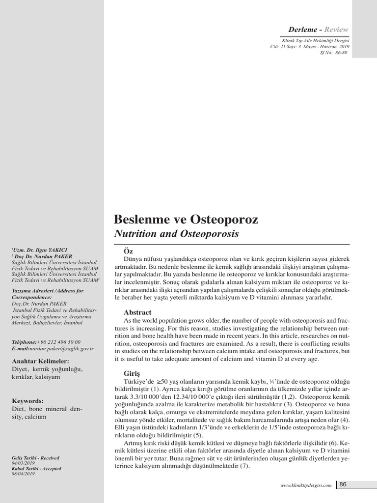 Beslenme Ve Osteropoz (#850581) - 1479059 | PDF