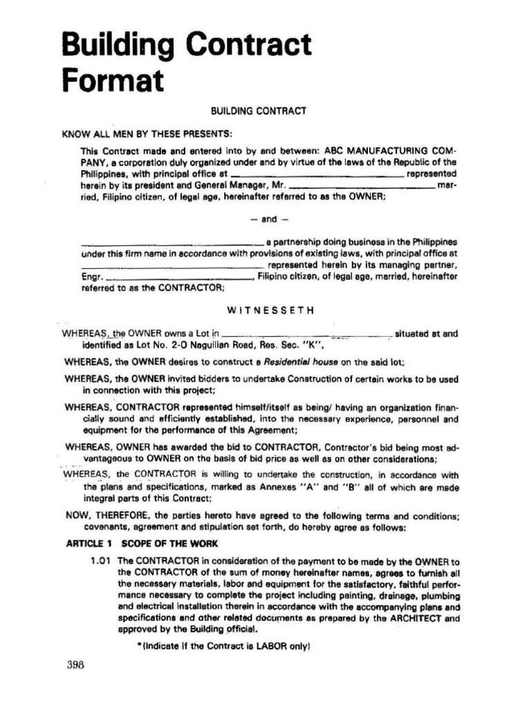 Building Contract Form Sample | PDF | Private Law | Business Law