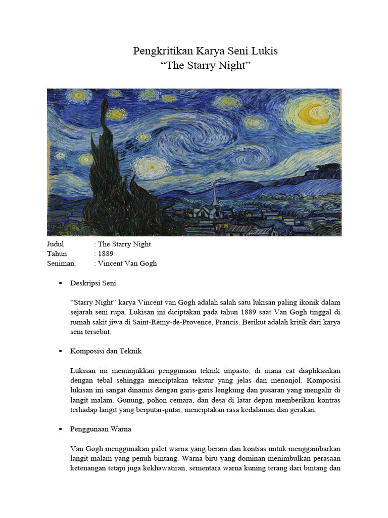 Kritik "Starry Night" Van Gogh | PDF | Seni