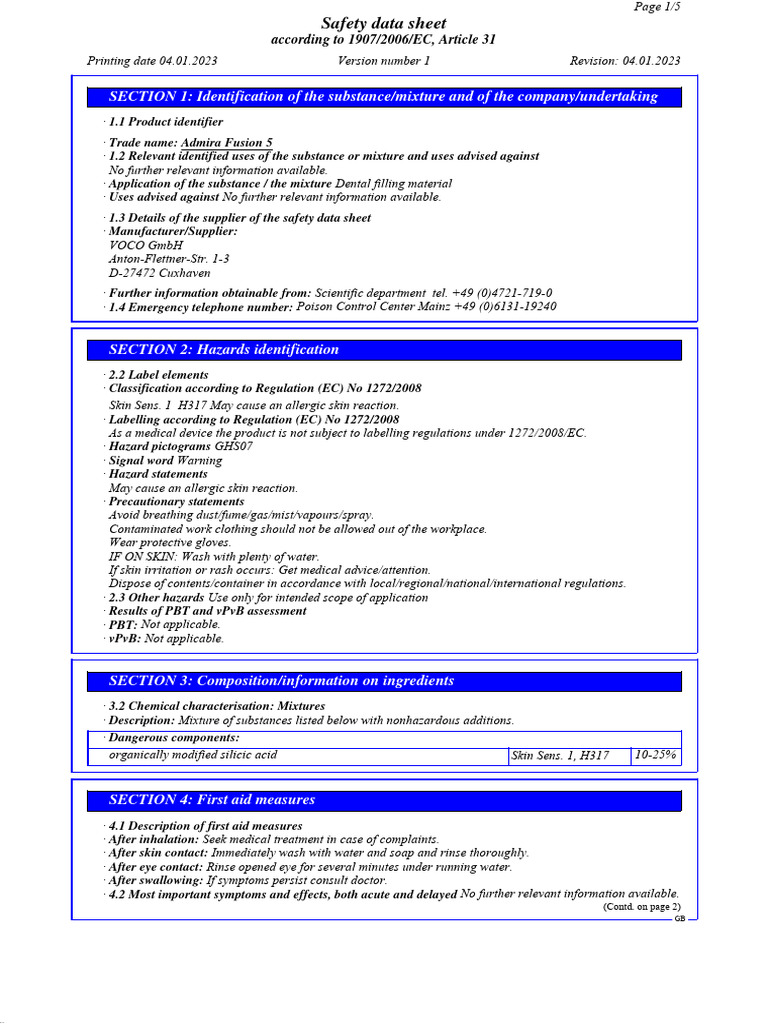 Admira-Fusion-5 Sds GB | PDF | Toxicity | Dangerous Goods
