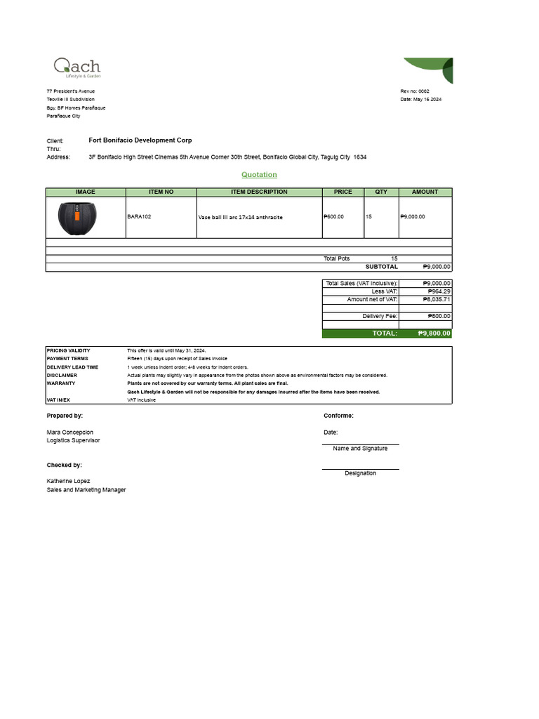 Quotation 2024 - Fort Bonifacio Development Corp Rev 2 | PDF | Marketing | Business