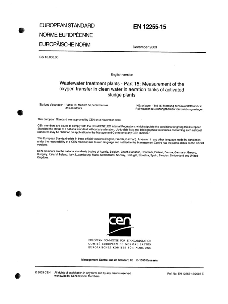 EN 12255 15 Wastewater Treatment Plants P | PDF