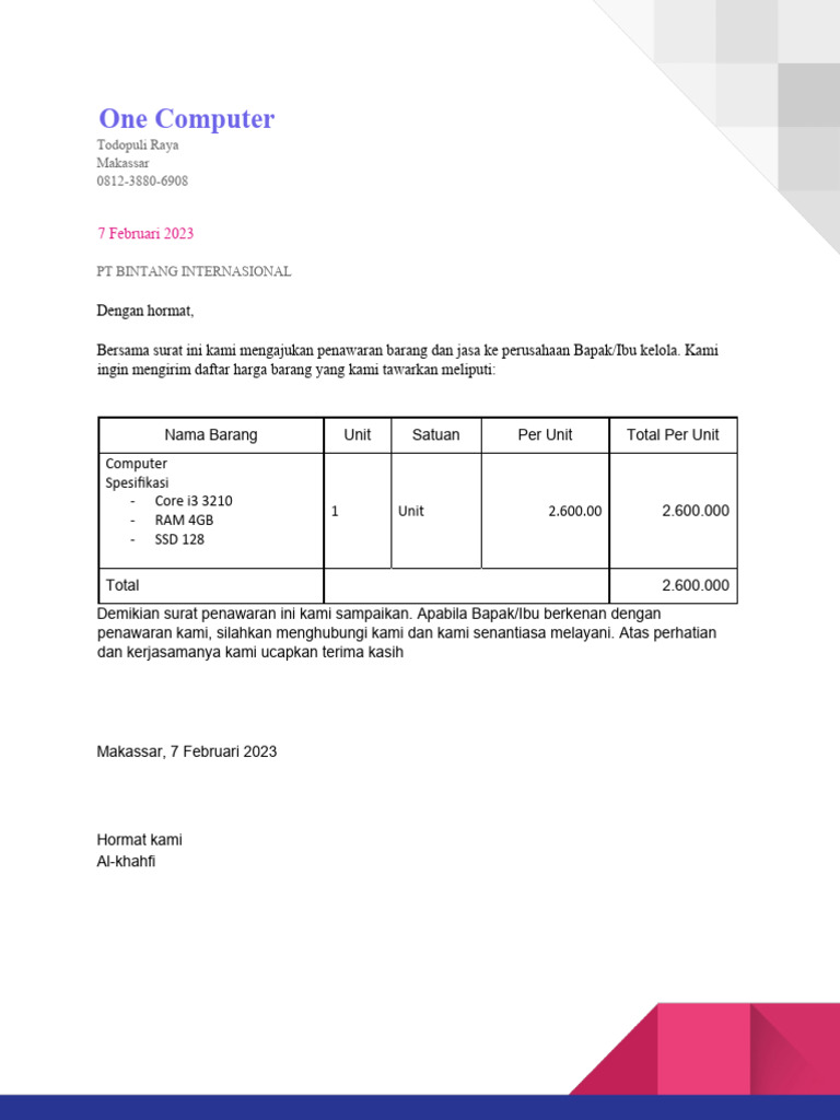Surat Penawaran | PDF