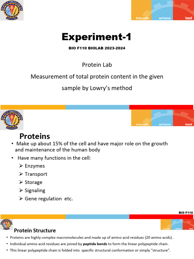 Protein Content Measurement Lab Guide | PDF | Peptide | Protein Structure