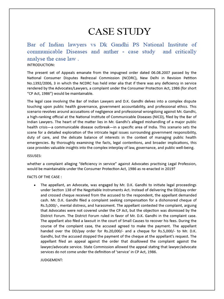 Bar of Indian Lawyers vs. D.K. Gandhi Case | PDF | Negligence | Duty Of ...