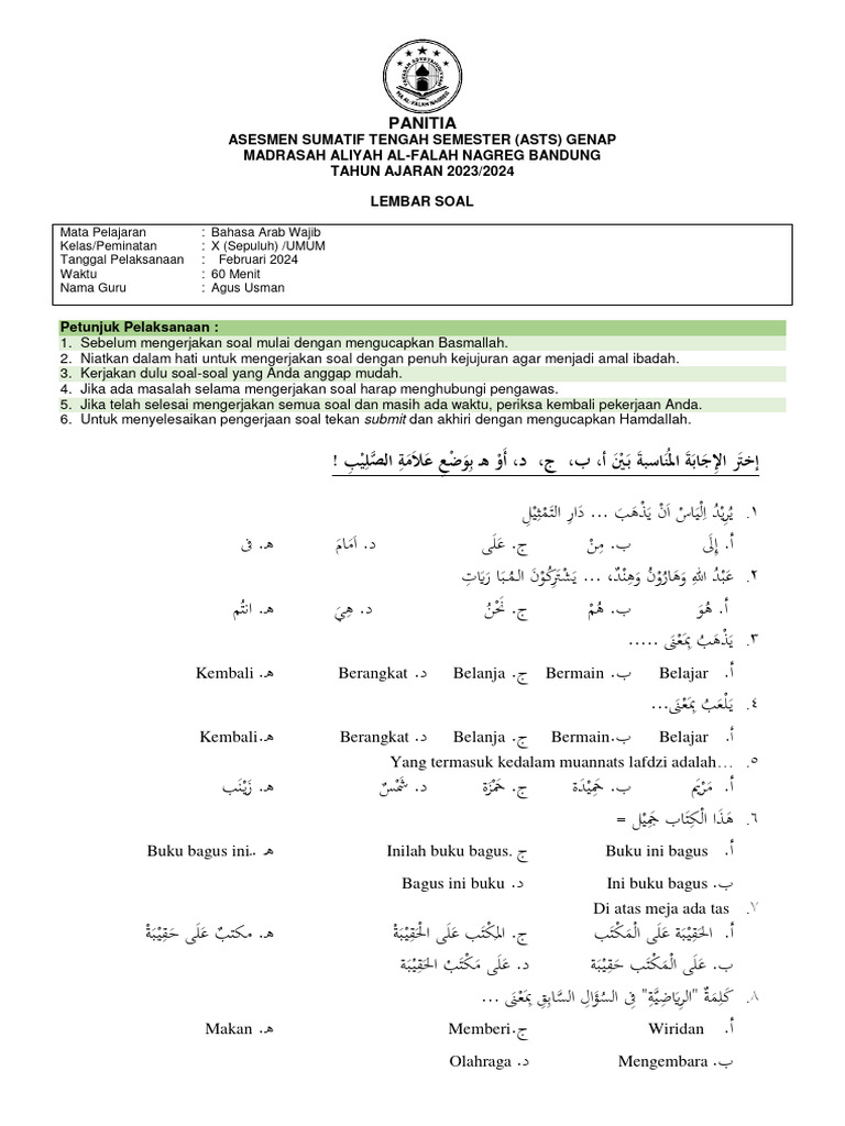 PTS - 10 - Bahasa Arab - Agus Usman | PDF