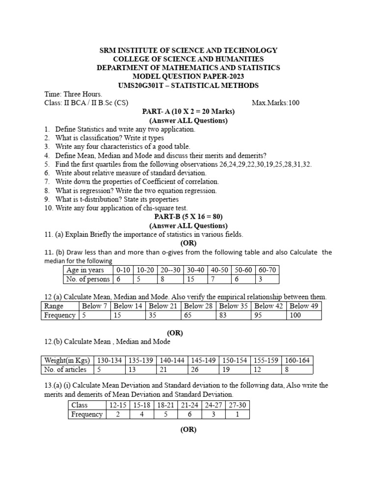 Stats Exam for BCA/B.Sc Students | PDF | Statistics | Median