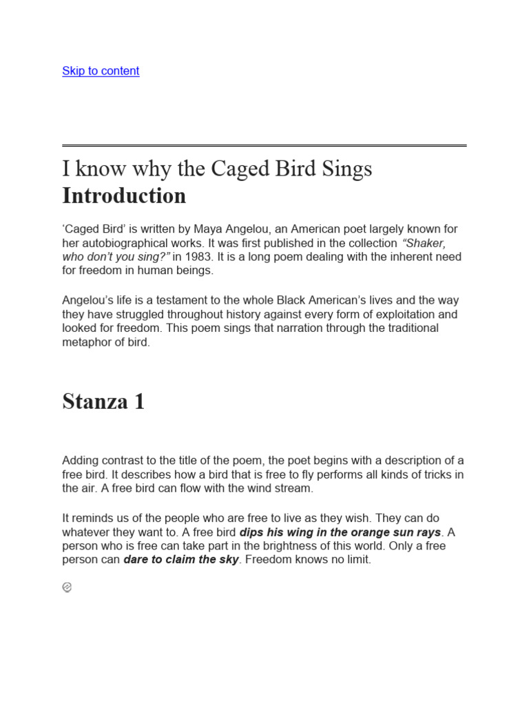 I Know Why The Caged Bird Sings | PDF