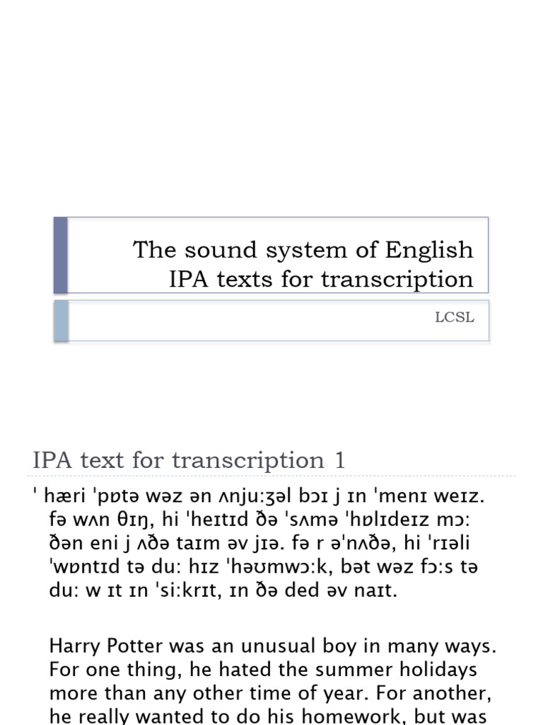 The Sound System IPA Texts For Transcription | PDF