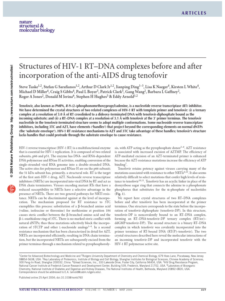 Structures of HIV-1 RT-DNA Complexes Before and After Incorporation of ...