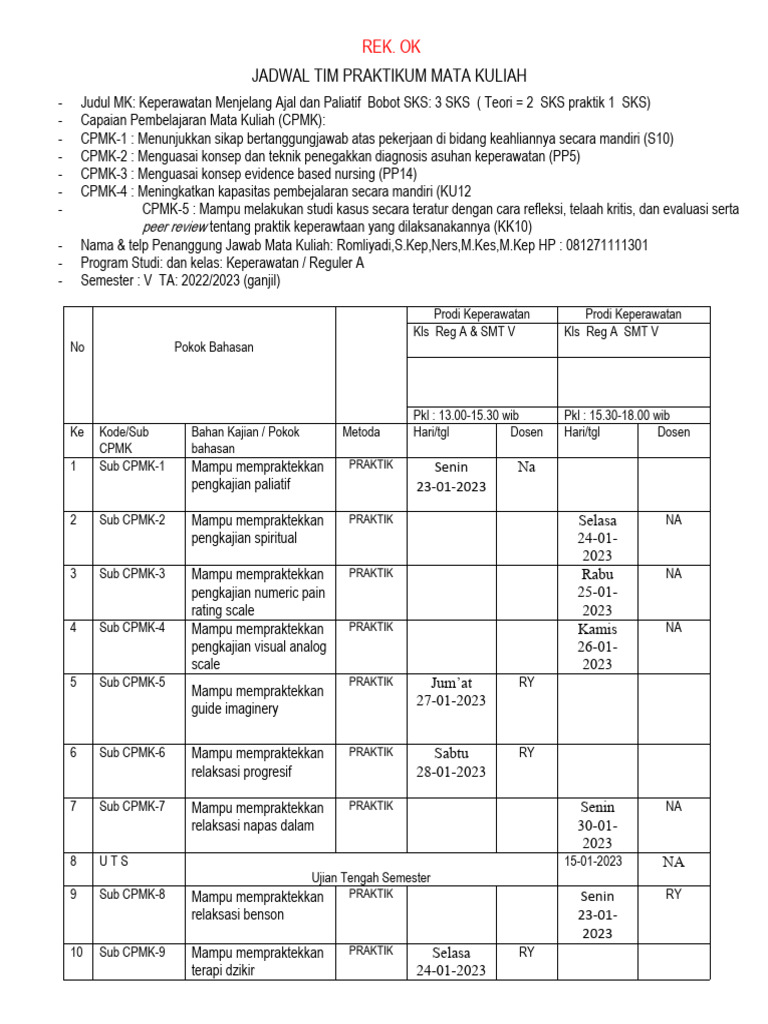Jadwal Lab Kep Menjelang Ajal Dan Paliatif REVISI | PDF
