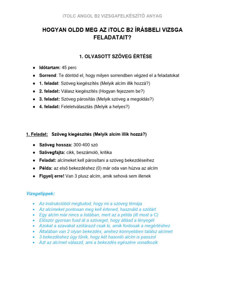 Itolc Angol B2 Minta 1 - Felkészítő Anyag - 2 | PDF