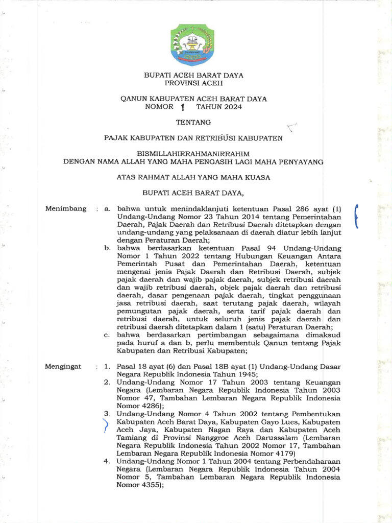 Qanun No. 01 Tahun 2024 | PDF