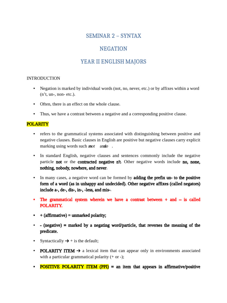Understanding Negation in English Syntax | PDF | Clause | Word
