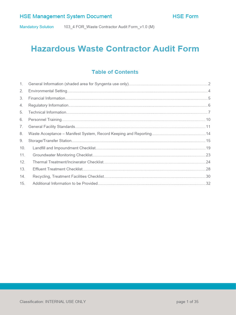 Waste Contractor Audit Form Guide | PDF | Incineration | Waste