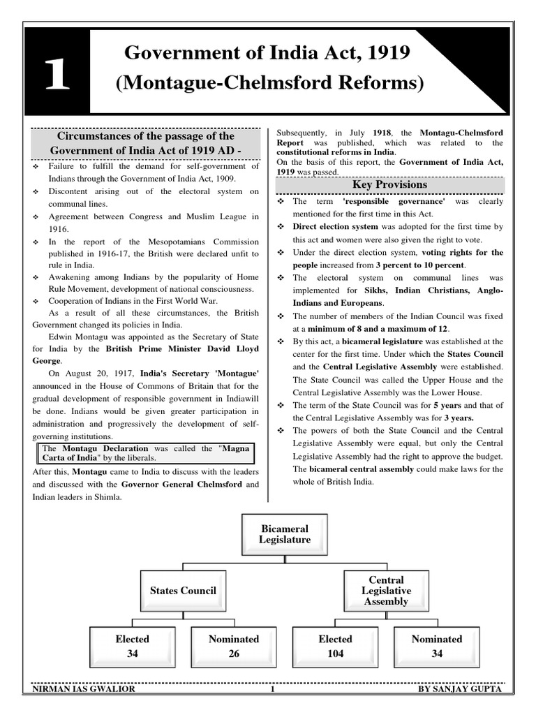 Key Features of the 1919 India Act | PDF | British Raj | Government Of ...