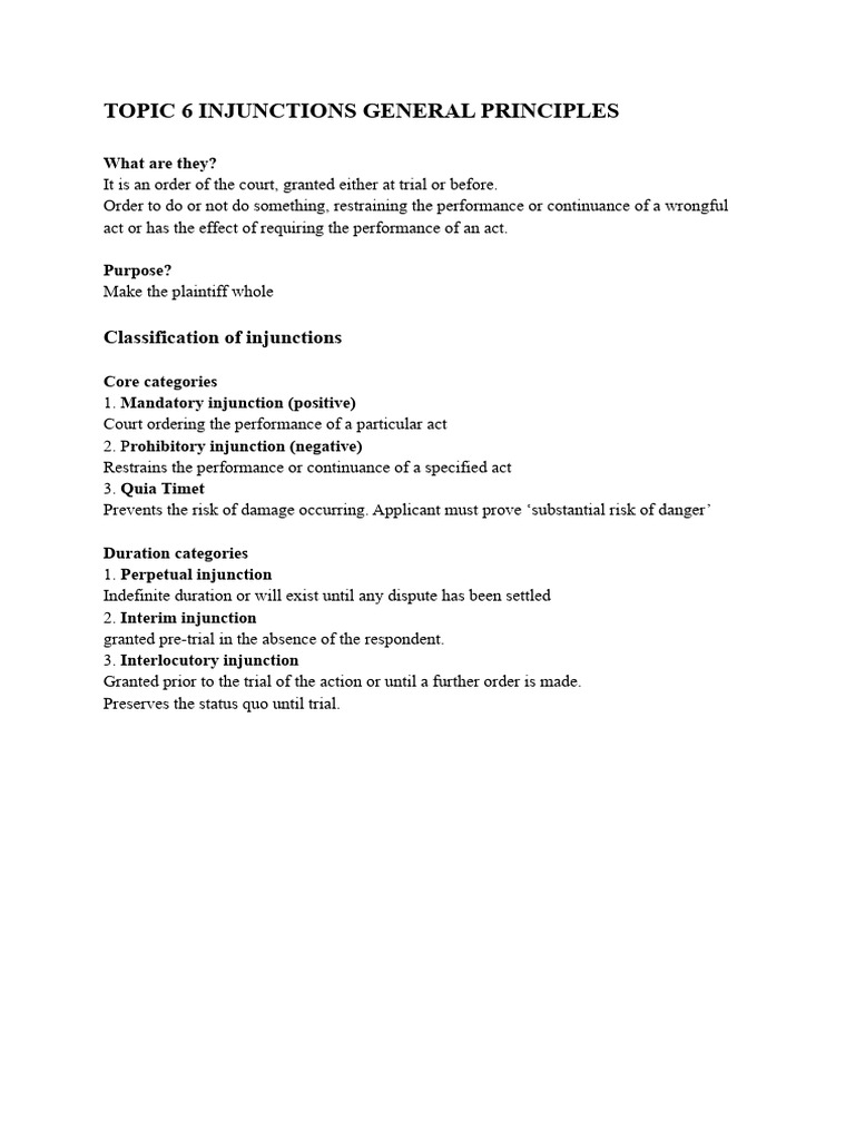 Injunctions General Principles | PDF | Injunction | Legal Remedy