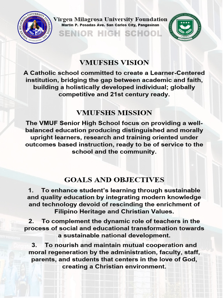 Vmuf Mission, Vision and Goal Objectived | PDF
