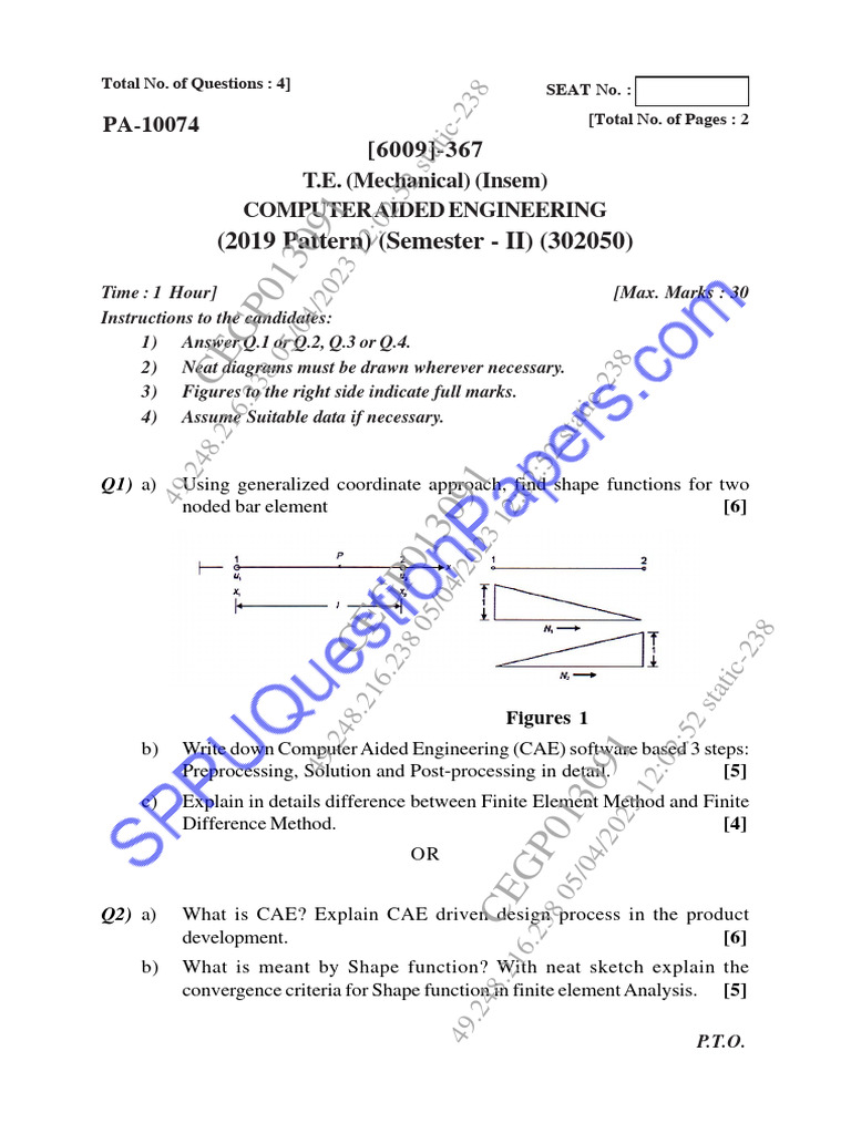 Be Mechanical Engineering Semester 6 2023 February Computer Aided Engineering Cae Pattern 2019 ...