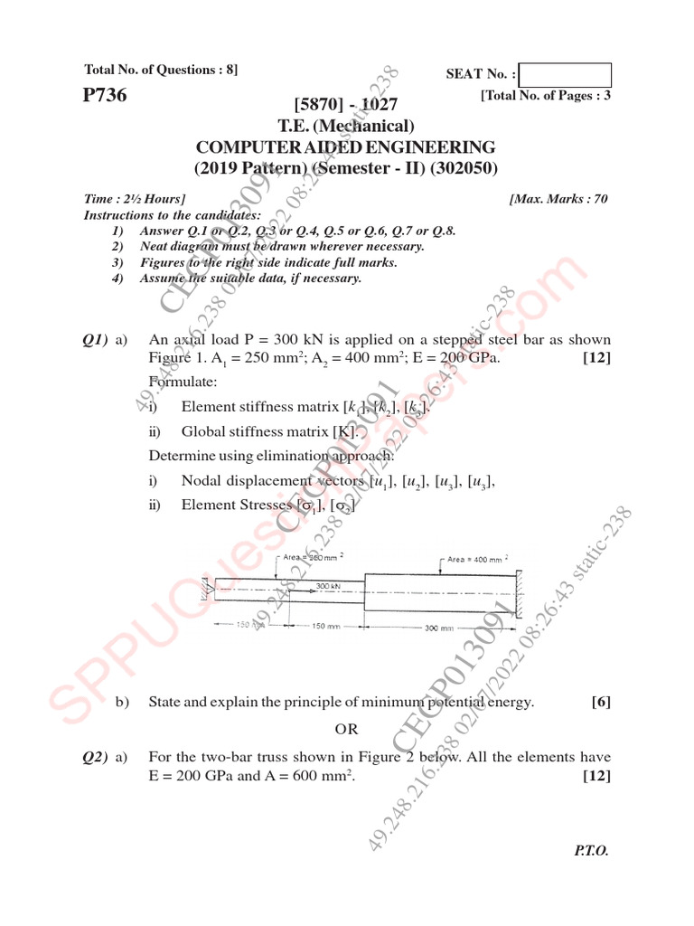 Be Mechanical Engineering Semester 6 2022 May Computer Aided Engineering Cae Pattern 2019 | PDF ...
