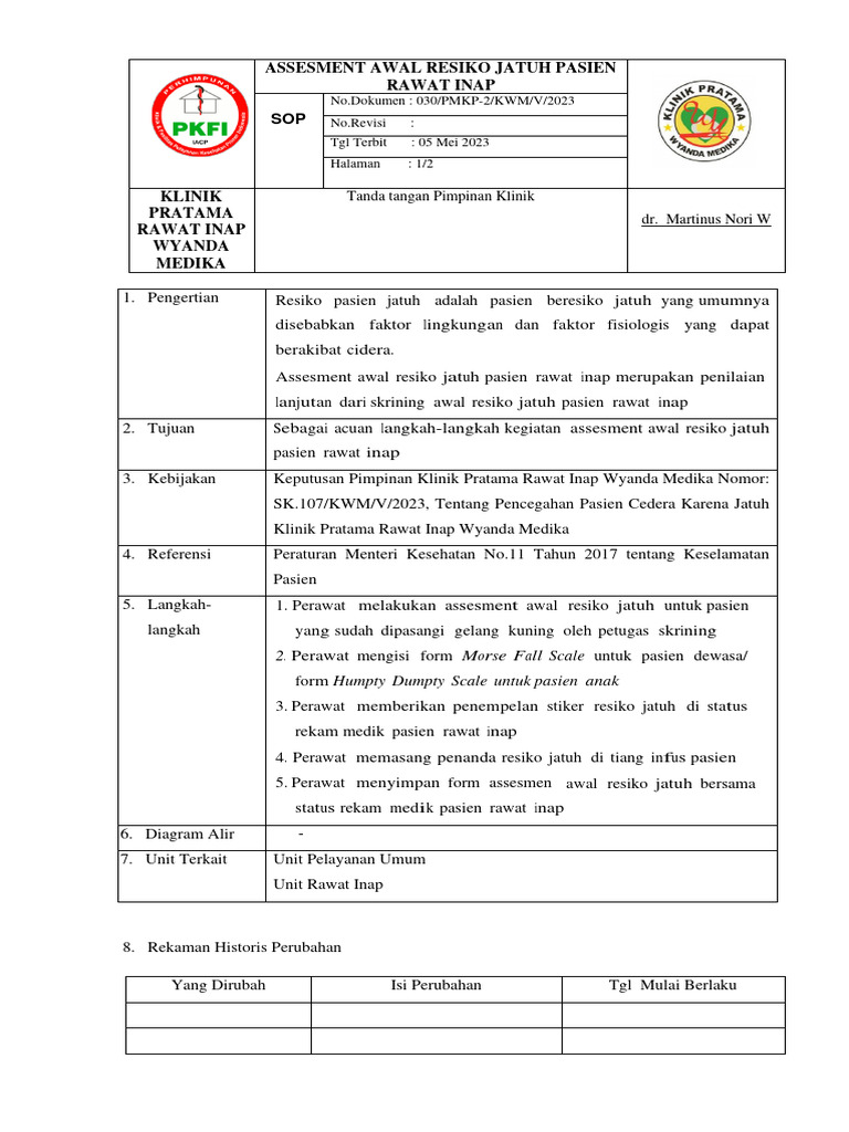 SOP Assesment Awal Resiko Jatuh Ranap | PDF | Sains & Matematika