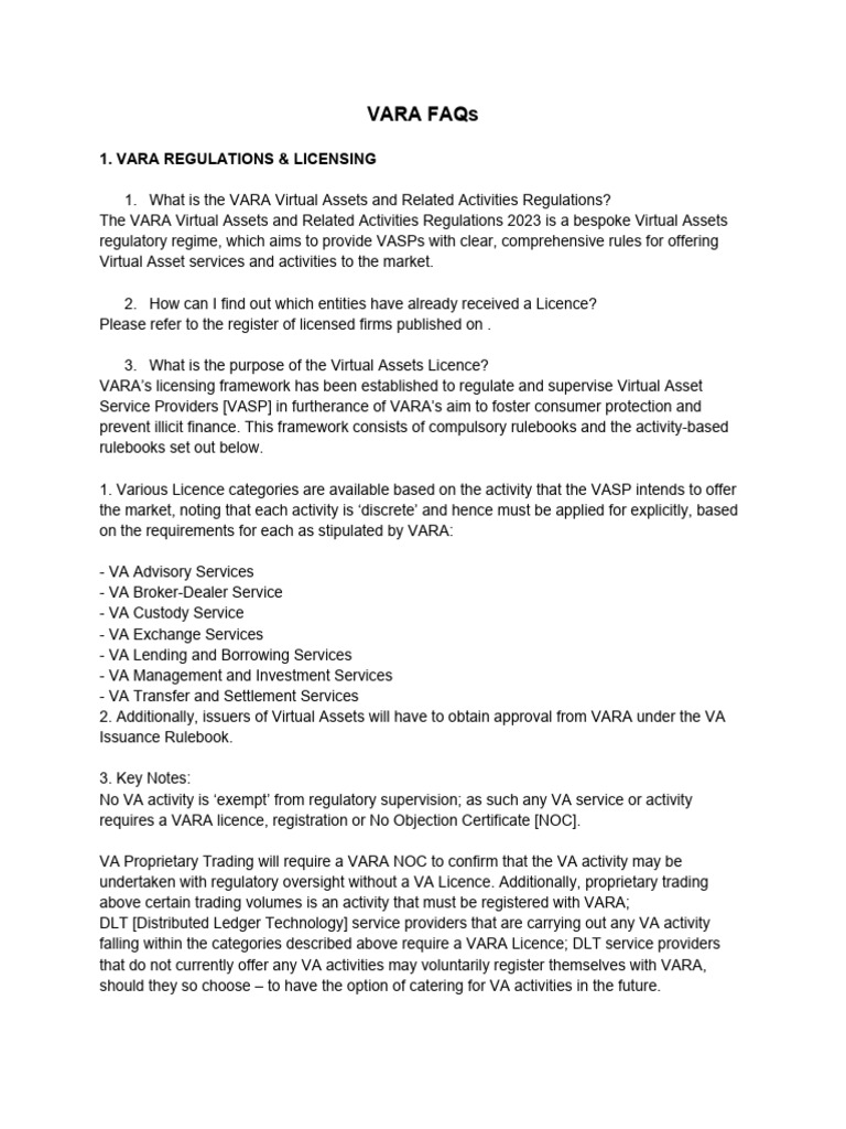VARA FAQs | PDF | License | Regulatory Compliance