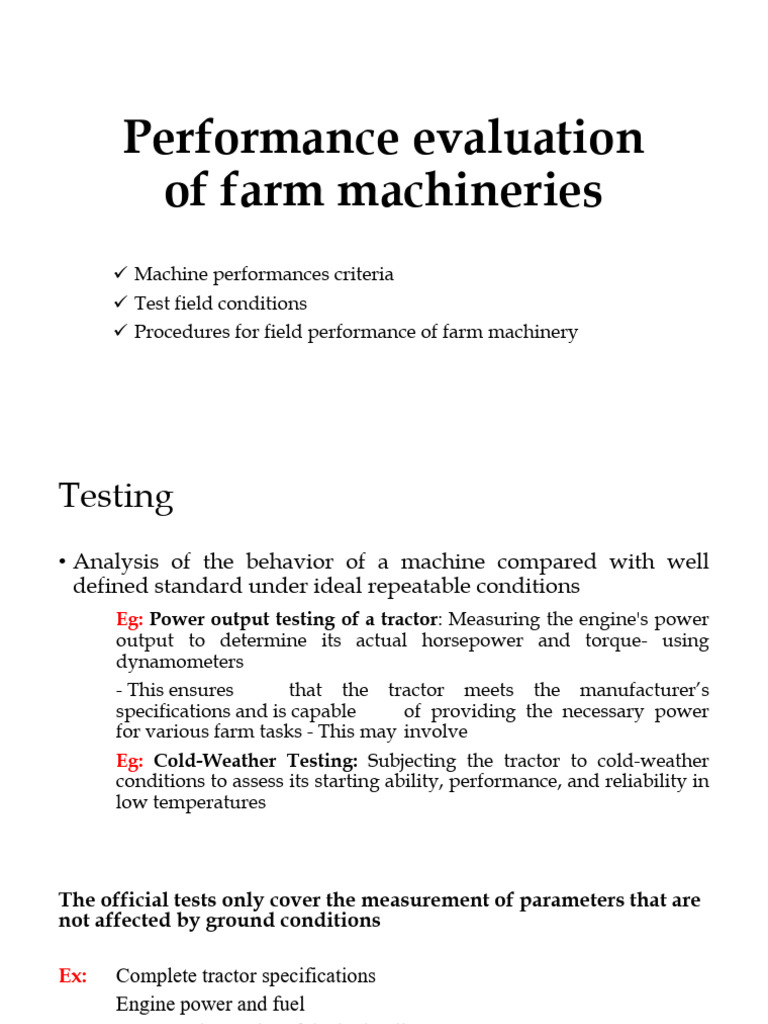 Farm Machinery Performance Evaluation Guide | PDF | Soil | Agricultural ...