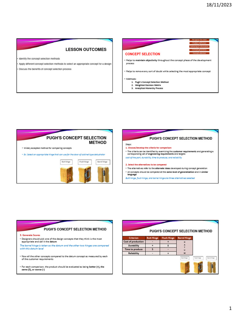 Pugh's Concept Selection Method Explained | PDF | Concept | Analysis