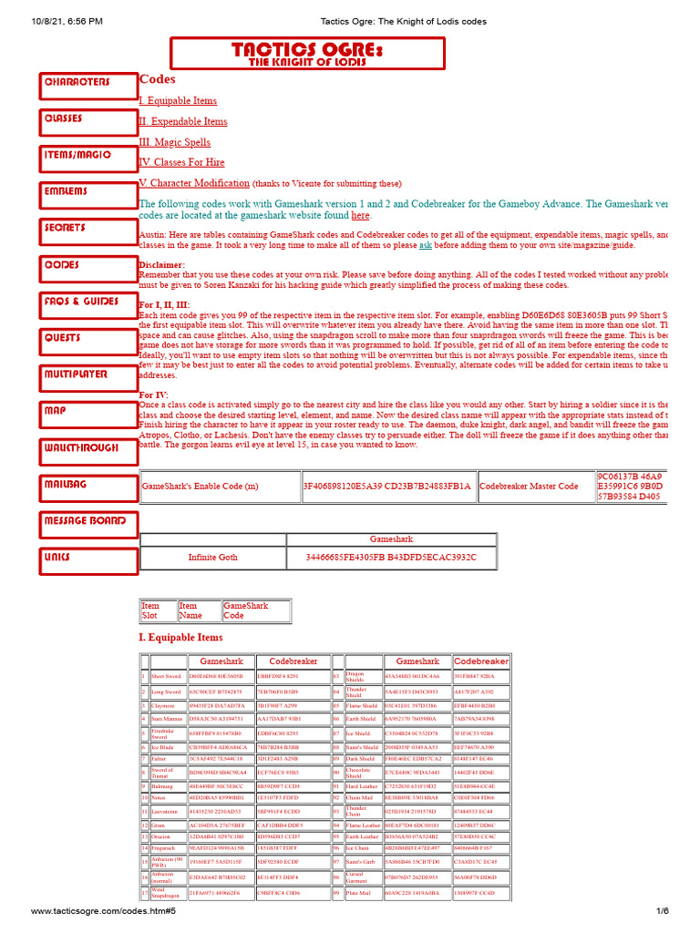 Tactics Ogre - The Knight of Lodis Codes | PDF