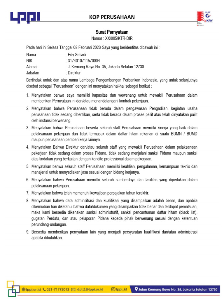 Surat Pernyataan Vendor (1) | PDF