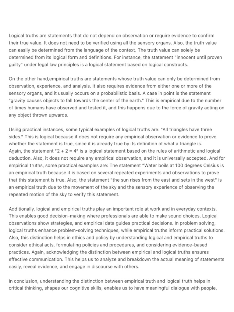 Logical Truths Are Statements That Do Not Depend On Observation or ...