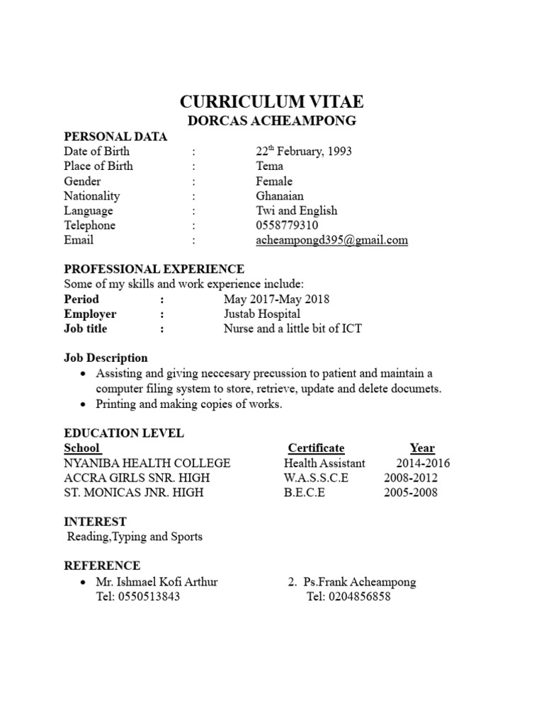 CURRICULUM VITAE dorcas | PDF