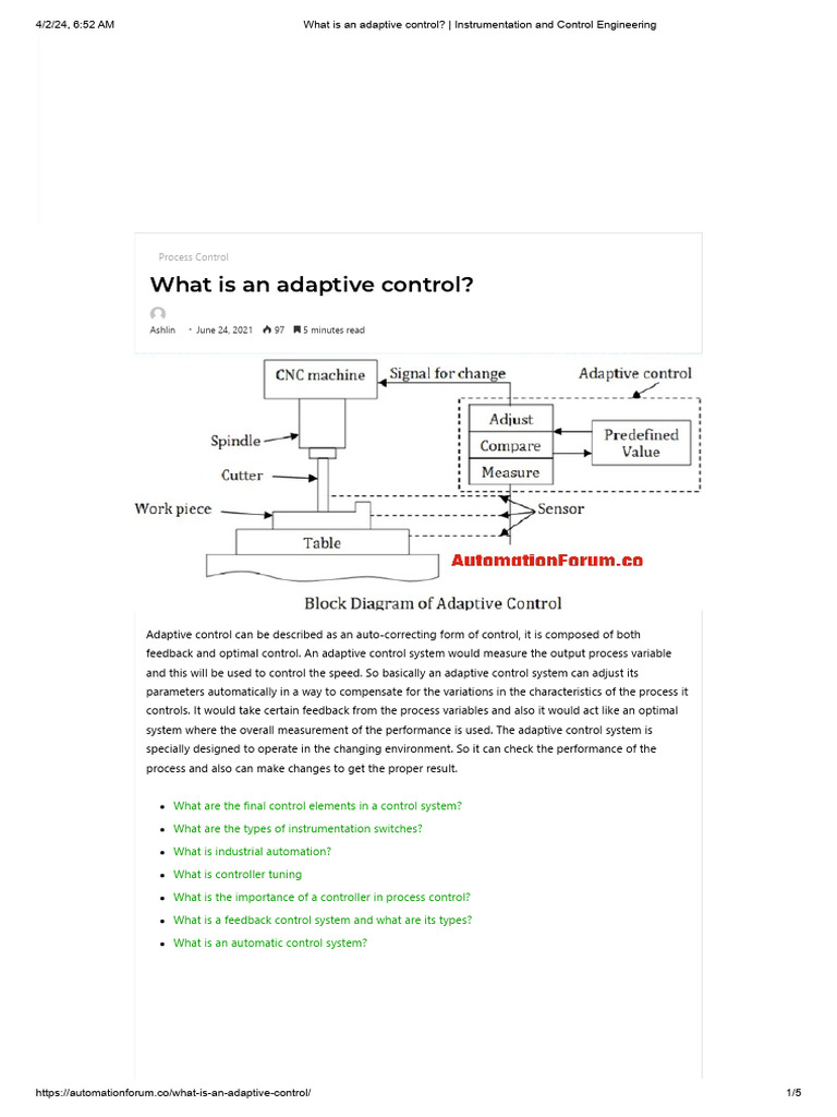 What is an adaptive control_ _ Instrumentation and Control Engineering | PDF | Control Theory ...
