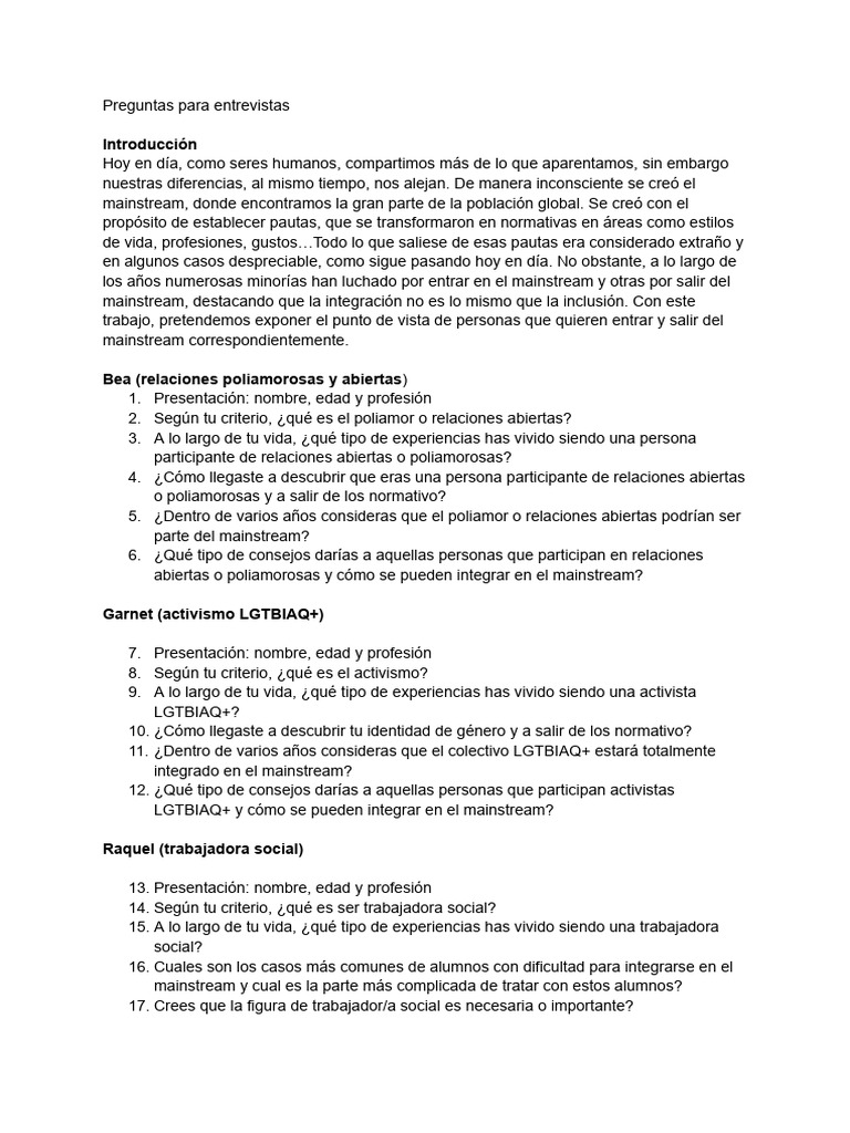 Preguntas para Entrevistas +introducción | PDF | Crecimiento personal y ...