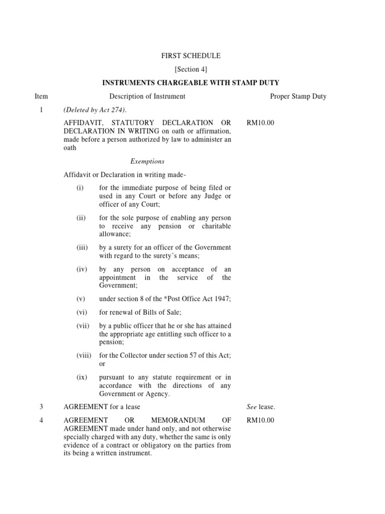 First Schedule of Stamp Act 1949 | PDF | Insurance | Mortgages