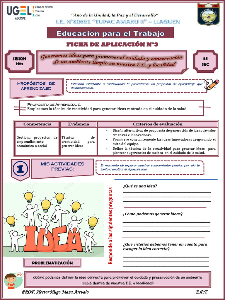 5° Ficha de Aplicación-Sesión3-Sem.3-Exp.2-Educación para El Trabajo | PDF | Creatividad | El ...