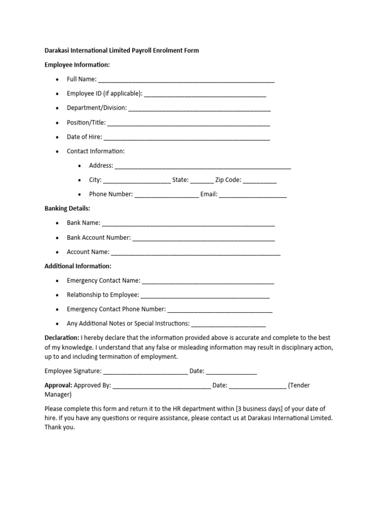 Payroll Enrolment Form | PDF | Career & Growth