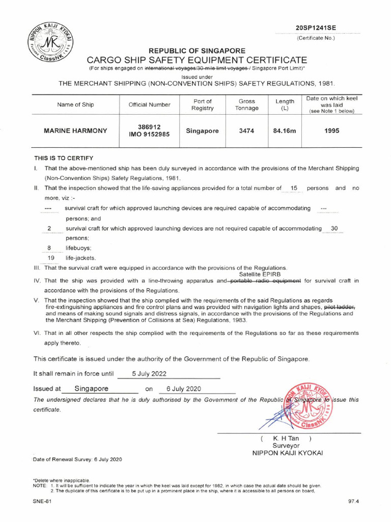 A21-Safety Equipment Certificate With Form | PDF